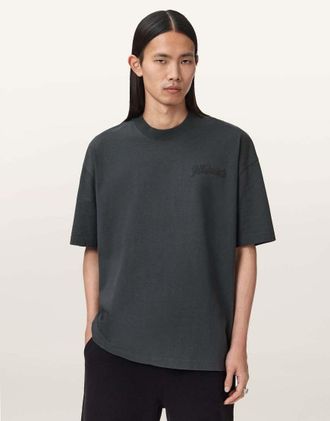 AllSaints Odyssey - T-shirt avec logo graphique et imprim&eacute; au dos - Noir d&eacute;lav&eacute;