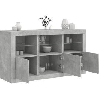 vidaXL Vidaxl - Buffet avec lumi&egrave;res led gris b&eacute;ton 123x37x67 cm