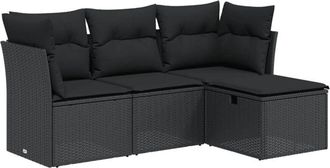 vidaXL 4-tlg. Garten-Sofagarnitur mit Kissen Schwarz Poly Rattan vidaXL