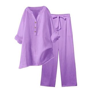 Generic Tenues da&eacute;roport 2026 pour femmes - Tenue 2 pi&egrave;ces - Pull court &agrave; manches longues - Pantalon de surv&ecirc;tement &agrave; jambe large - Ensemble de voyage dautomn
