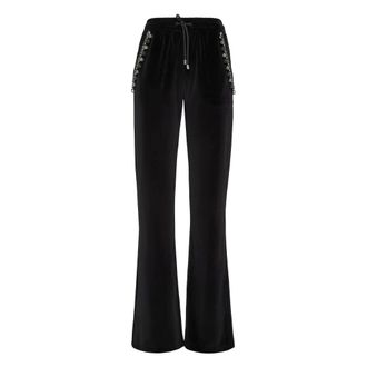 Philipp Plein Femme, Pantalons, Noir, Taille: 36 FR Velvet Jogging Pantalons Crystal Chain