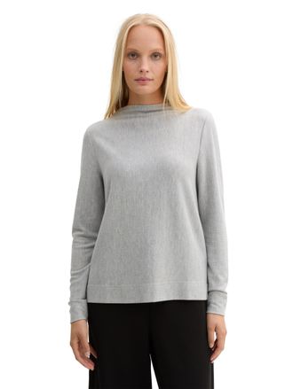 Tom Tailor Damen Longsleeve mit Glitzer-Effekt, 37663 - Grey Glitter Stripe, XL