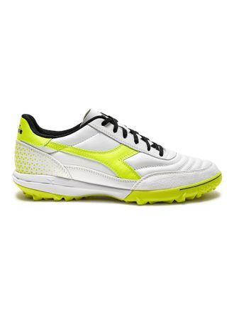 Diadora Calcetto LT Turf Fu ballschuhe Vollnarbenleder, verbesserte D mpfung, verschlei fester Gummi, Kunstrasen, optimale Traktion und Stabilit t, Wei / Gelb