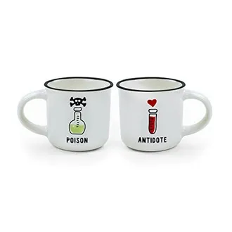 Legami Espresso For Two, 2 tasses à café en porcelaine New Bone China, capacité 50 ml, thème Poison and Antidote, lavables au lave-vaisselle, utilisables au 