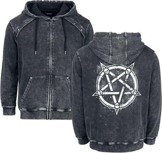 Gothicana by EMP Homme Veste &agrave; Capuche Noire avec de Nombreux d&eacute;tails Pentagramme et Poches lat&eacute;rales XXL