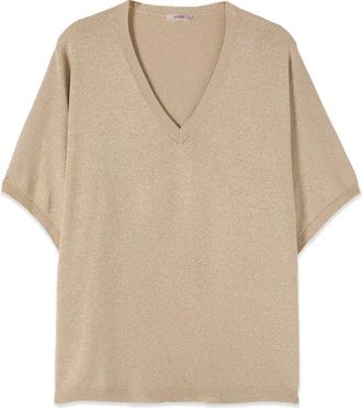 Oltre Femme, Pulls, Beige, Taille: 38/40 FR Pull Kimono en Lurex