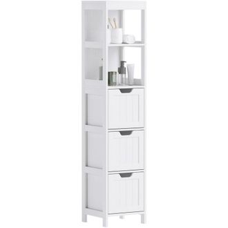 HOMCOM Homcom - Badezimmerschrank Badschrank, Bad Hochschrank mit 3 Schubladen, 2 offenen F&auml;chern, Aufbewahrungsschrank f&uuml;r Badezimmer, Wohnzimmer, Wei&szlig;, 30