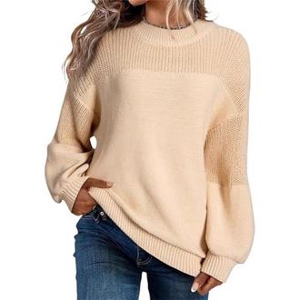 Generic Pull d&eacute;contract&eacute; &agrave; manches longues et col rond en tricot uni pour femme, pull d&eacute;contract&eacute; &agrave; manches longues et col rond, mignon, abricot, XXL