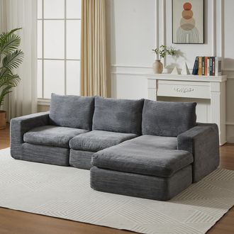 Fengbay Boneless Couch with Chaise, L-f&ouml;rmiges Modernes Gepolstertes Sofa aus Cord Mit DREI Kissen, Cord-Sofa F&uuml;r Wohn- und Schlafzimmer, Keine Montage erford