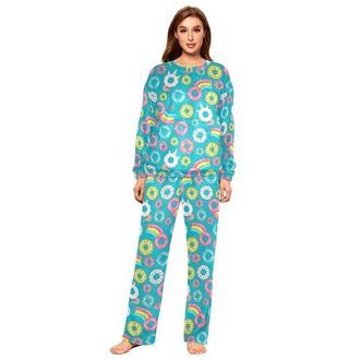 Alaza Ensemble de pyjama en polaire pour femme - Canard jaune - Vêtements de détente deux pièces - Vêtements de nuit thermiques super doux - Taille S, Donut