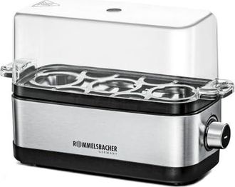 Rommelsbacher Eierkocher ER 300 - für 1-3 Eier, einstellbarer Härtegrad, elektronische Kochzeitüberwachung, Heizschale aus Edelstahl, Messbecher mit Eipick, Kabelau