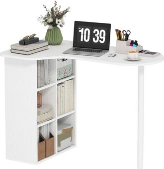 HOMCOM Bureau - HOMCOM - irrégulier - 100 x 59 cm - avec 6 compartiments, 4 étagères réglables et cadre en acier - blanc