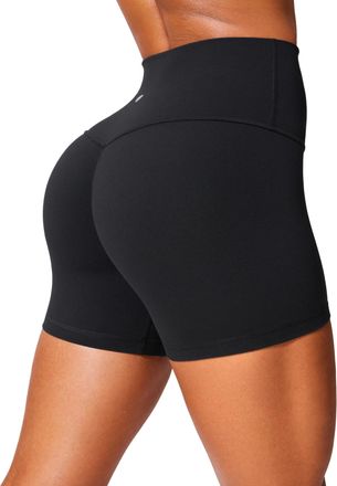 CRZ YOGA Butterlift Damen Scrunch Butt Lifting Gym Shorts - 10cm Push Up Booty Biker Shorts Hoch Taille Radlerhose Yoga Kurze Sportshorts Schwarz 36