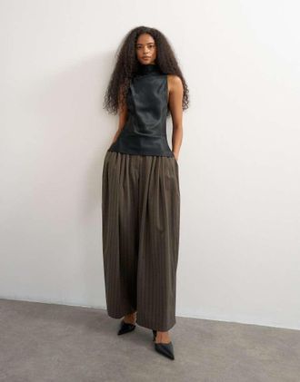Topshop pantalon super large &agrave; rayures chocolat-Marron