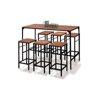IDMarket Gartenmöbel panama Bar-Set Stehtisch und 6 Hocker Industriedesign Akazie