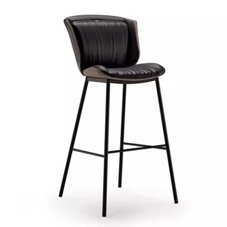 Generic Gepolsterte Lederbarhocker mit R&uuml;ckenlehne, Moderne armlose Tresenhocker mit schwarzen Metallbeinen f&uuml;r Pubs und Caf&eacute;s