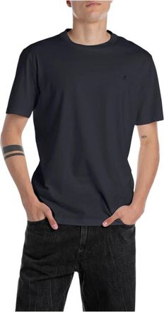 Replay T-shirt &agrave; col rond avec logo sur la poitrine - Homme - Tops - Bleu - Taille: XL
