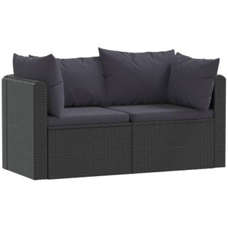 vidaXL Vidaxl - Canap&eacute; de jardin 2 pcs en r&eacute;sine tress&eacute;e noire - Coussins &eacute;pais - Structure en acier laqu&eacute; - Dimensions 72x72x63 cm - Pieds r&eacute;glables