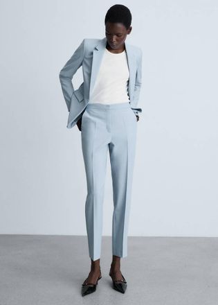 Mango Pantalon droit costume bleu ciel - Femme - 32 - MANGO