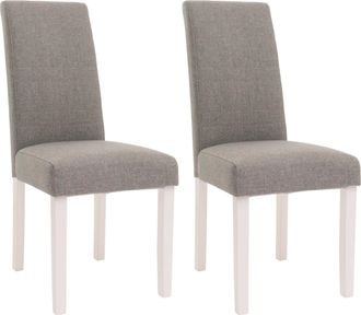 Mendler 2er-Set Esszimmerstuhl HWC-N66, Stuhl K&uuml;chenstuhl Lehnstuhl Massivholz Stoff/Textil grau, wei&szlig;e Beine