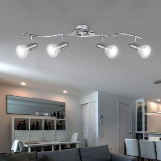 Globo Lighting Plafonnier, barre de spots, luminaire de salon, spots 4 flammes, orientables, chrome nickel mat, verre satiné, led 4W 250Lm blanc chaud, 70x23x17cm