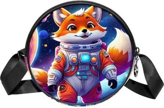 Generic Sac &agrave; bandouli&egrave;re Circle pour femme, petit sac &agrave; bandouli&egrave;re Fox Space avec fermeture &eacute;clair, bretelles r&eacute;glables, sac &agrave; main rond d&eacute;contract&eacute; pour fe