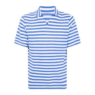 Majestic Filatures Gestreiftes Polo-T-Shirt mit V-Ausschnitt - - Tops - Herren - Blau - XL