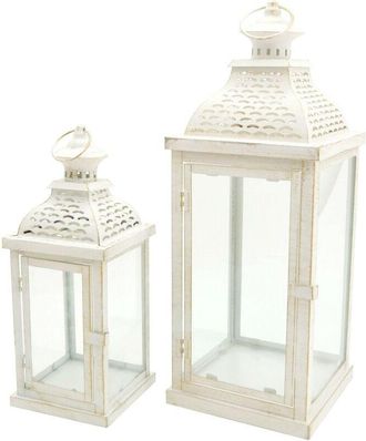 Mobili Rebecca Mobili Rebecca - Rebecca Mobili 2 Kerzenhalter Laternen Metall Pvc Weiß Shabby 50x19x19