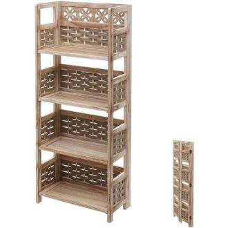 Hhg jamais utilisé] Étagère 660, Étagère sur pied, pliable 4 étagères, Bois 110cm, brun, tressage brun