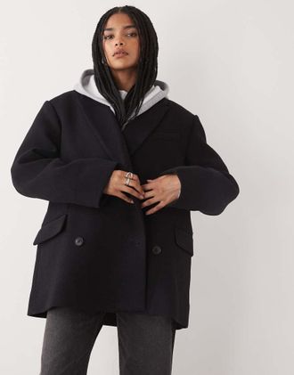 Weekday Blazer oversize en laine m&eacute;lang&eacute;e &agrave; double boutonnage - Noir