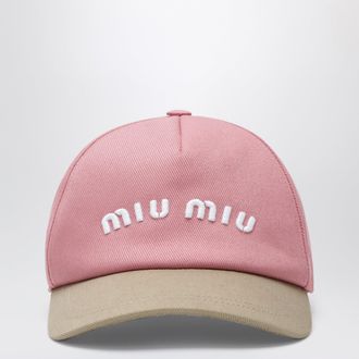 Miu Miu Baseballkappe aus Baumwolldrill rosa/beige