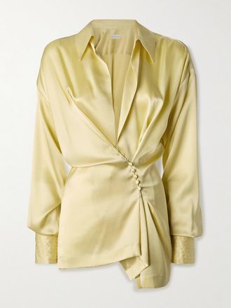 Dries Van Noten Chemise Effet Cache-coeur En Satin De Soie Stretch - Jaune