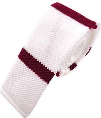TigerTie ohne Markenname étroit cravate tricotée blanc rouge foncé rayé - cravate Polyester Tie
