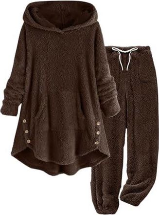 Generic Pyjama Femme Ensemble 2 Pi&egrave;ces de Pyjamas en Peluche Grandes Tailles Surv&ecirc;tement Femmes Ensemble 2 Pi&egrave;ces Doublure en Polaire Sweat &agrave; Capuche et Panta