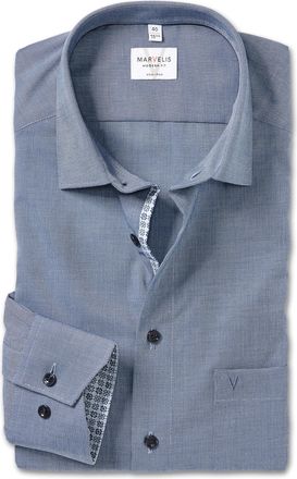 Marvelis Herren Oberhemd Langarm Non-Iron-Modern-Fit,Einfarbig,13 New Kent,Nachtblau 14,46