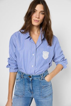 Gerard Darel Chemise en popeline ray&eacute;e &agrave; blason - URIKA - Bleu ocean