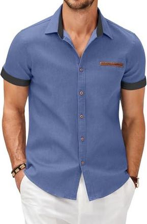 Coofandy Chemise Homme Manches Courtes Chemise en Jean dÉté Légère Décontractée en Coton Style Western Cowboy Business Casual Chemises Denim Élégante Regular F