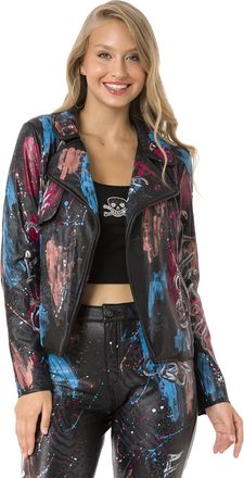 Cipo & Baxx Damen Jacke WJ203 Schwarz - Stylische &Uuml;bergangsjacke im Modernen Streetwear Look mit Bikerkragen, Rei&szlig;verschluss & Farb-Details - Perfekt f&uuml;r Alltag, 