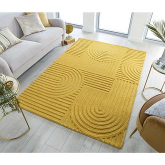 Flair Rugs Tapis moderne en laine uni Zen Garden Jaune 120x170