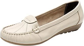 Rismart Mocassins Femme Plat Cuir Confort Décontractée Chaussures Beige 38.5 EU