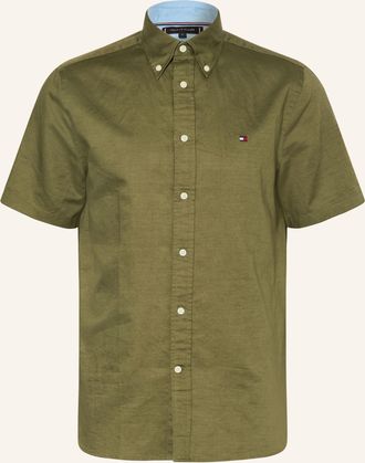 Tommy Hilfiger Kurzarm-Hemd Regular Fit Mit Leinen gruen