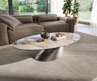 DELIFE Couchtisch Edge Oval 140x80 cm Keramik Patagonia Poliert Conis Edelstahl geb&uuml;rstet, Couchtische