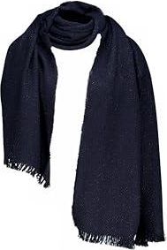 Deeluxe &Eacute;charpe MORGANE Femme couleur unie douce confortable pour lhiver chevrons discrets et pailletes avec finitions frang&eacute;es - Bleu Marine