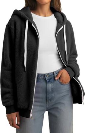 Generic Vestes pour femmes 2026 - Sweat &agrave; capuche d&eacute;contract&eacute; - Mode duveteuse et chaude - Avec poches, Noir, 4XL