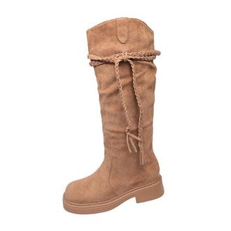 Generic Bottes hautes confortables pour femme - Style r&eacute;tro - Couleur unie - Talon &eacute;pais - Pour lautomne et lhiver, marron, 37.5 EU