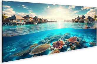 Islandburner Prime Bild auf Leinwand Tropische Insel mit Unterwasser und &Uuml;berwasser Blick f&uuml;r Wohnzimmer Naturfreunde Wellness-Spa Bilder Wandbilder Poster