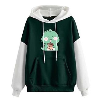 Generic Sweat &agrave; capuche &agrave; manches longues pour femme Motif dinosaure, Vert, XL