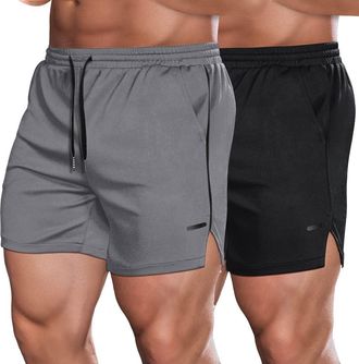 Coofandy Herren Sport Shorts Laufshorts mit Tasch Kurze Hose Fintness Gym Outdoor Kurz Sporthose Dark Gray/Black XXL