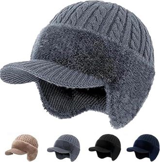 Generic Bonnet unisexe confortable avec bord et cache-oreilles, bonnet tricot&eacute; avec doublure en polaire chaude pour lext&eacute;rieur, gris, Taille unique