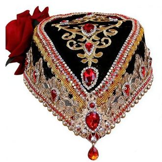 Generico Coiffure de danse ou&iuml;ghoure Chapeau de Performance Ethnique Chapeau avec Fleur de Diamants Xinjiang, rouge, M
